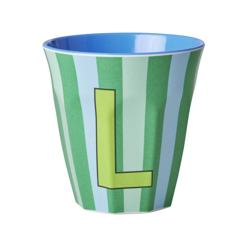 RICE ALPHABET CUPS - BLUE STRIPES