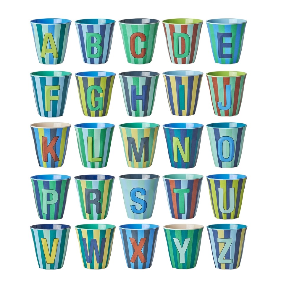 RICE ALPHABET CUPS - BLUE STRIPES