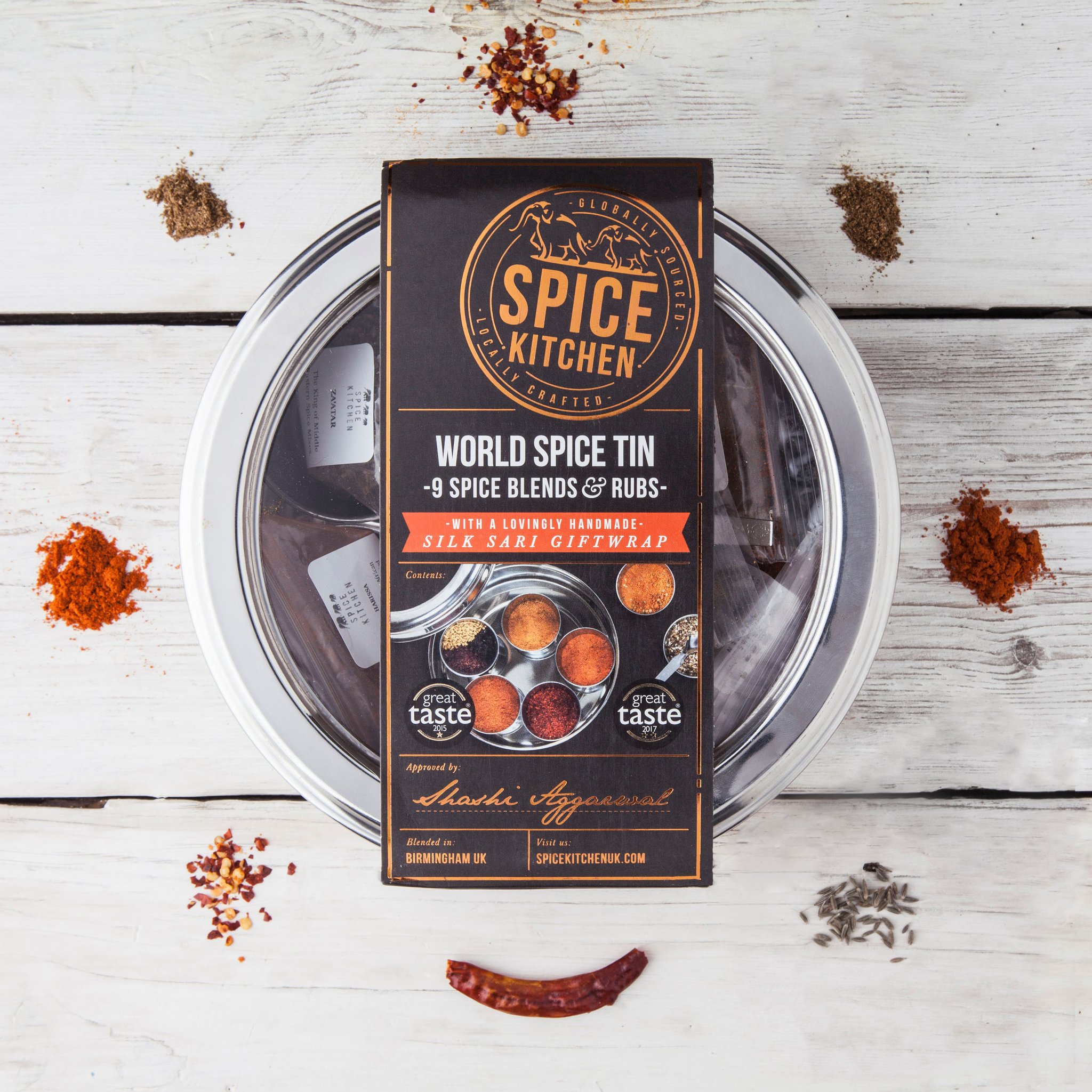 SPICE KITCHEN WORLD SPICE BLENDS & BBQ RUBS SPICE TIN WITH SARI WRAP ...
